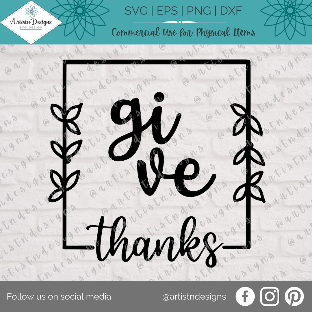 Give Thanks SVG - Give Thanks Framed Design - Give Thanks PNG - Give ...