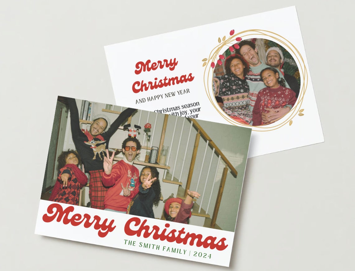 Nostalgic Retro-themed Christmas Photo Card Canva Template - Digital ...
