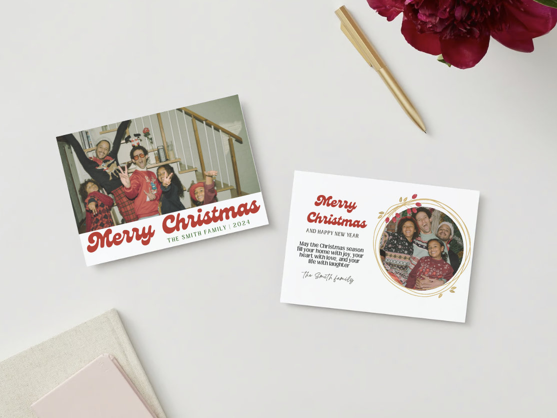 Nostalgic Retro-themed Christmas Photo Card Canva Template - Digital ...