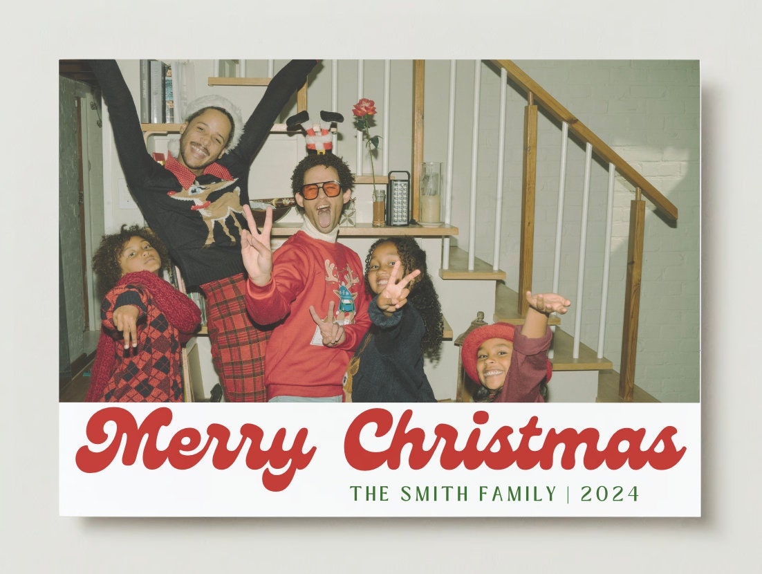 Nostalgic Retro-themed Christmas Photo Card Canva Template - Digital ...
