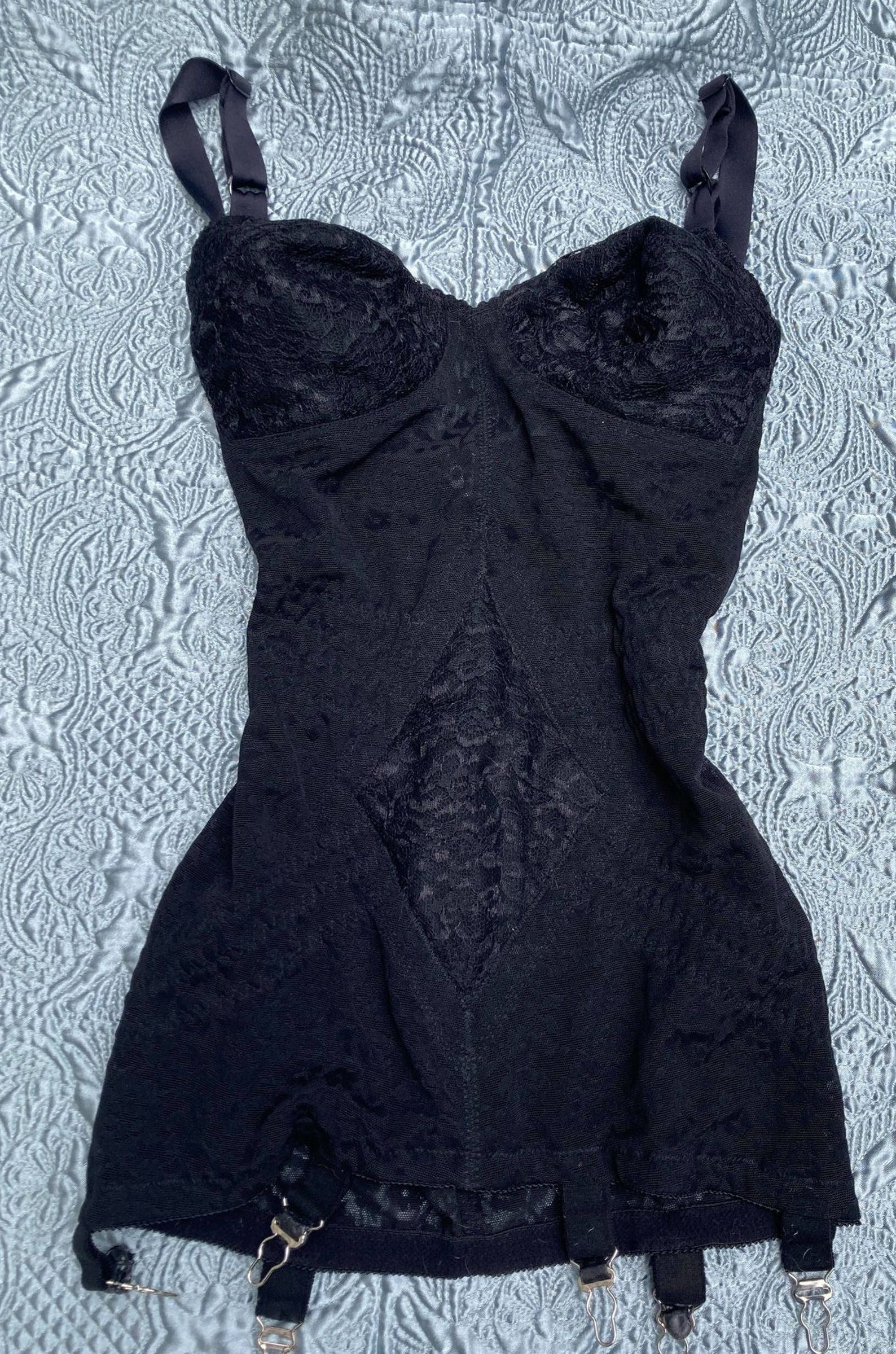 Black Vintage Girdle Shaper Dress Nylon Lace Garters Vintage - Etsy
