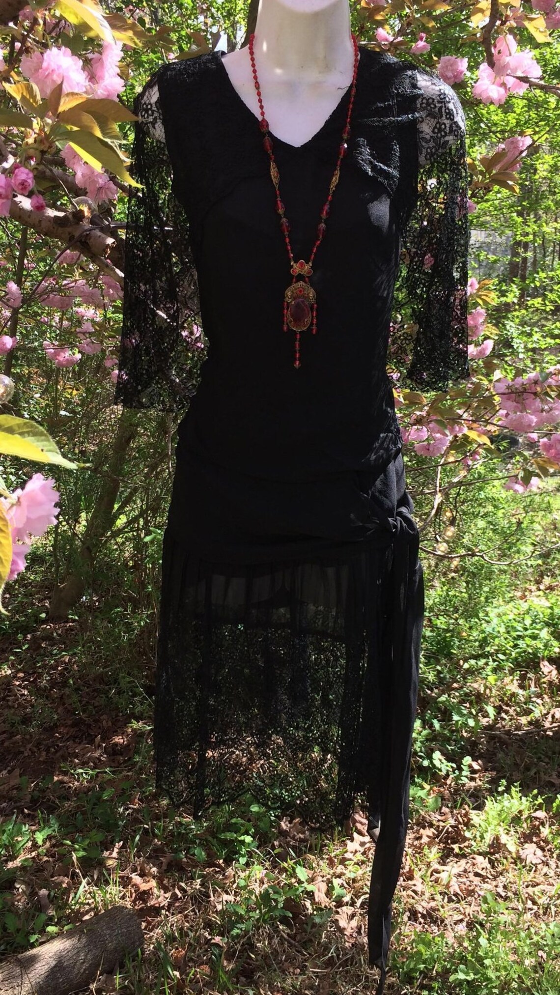 Black 20s Dress Flapper Drop Waist Rayon 1920s Vamp Gothic - Etsy