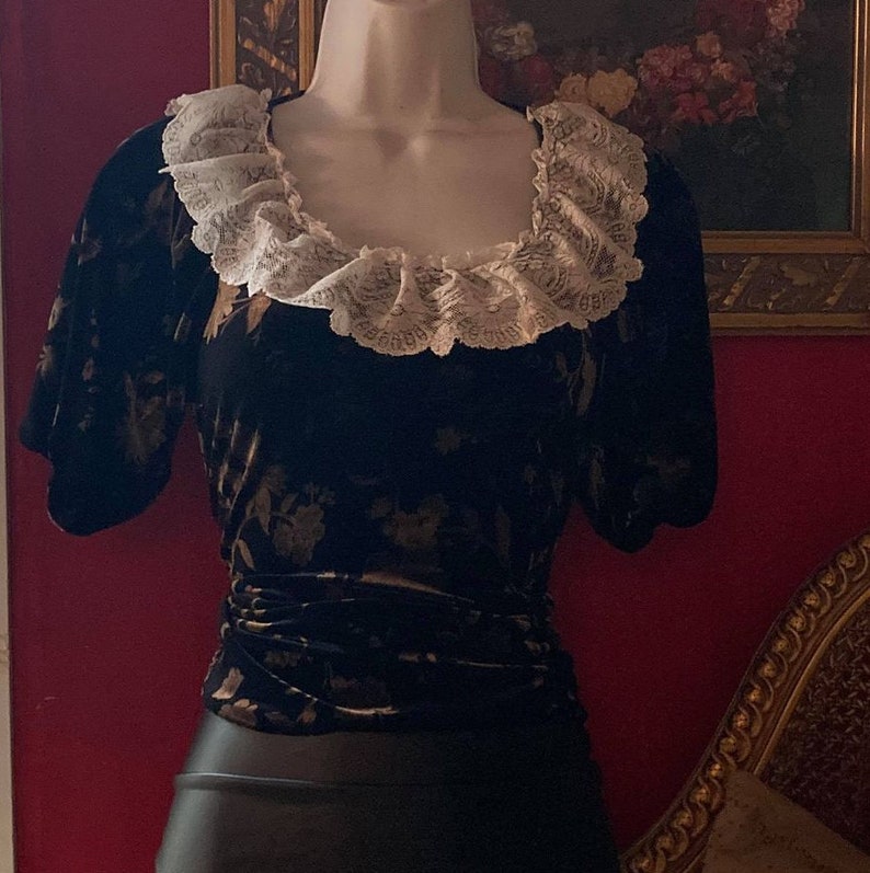 Gothic Velvet Blouse Top Lace Collar Goth Vampire Witch Boho Small ...