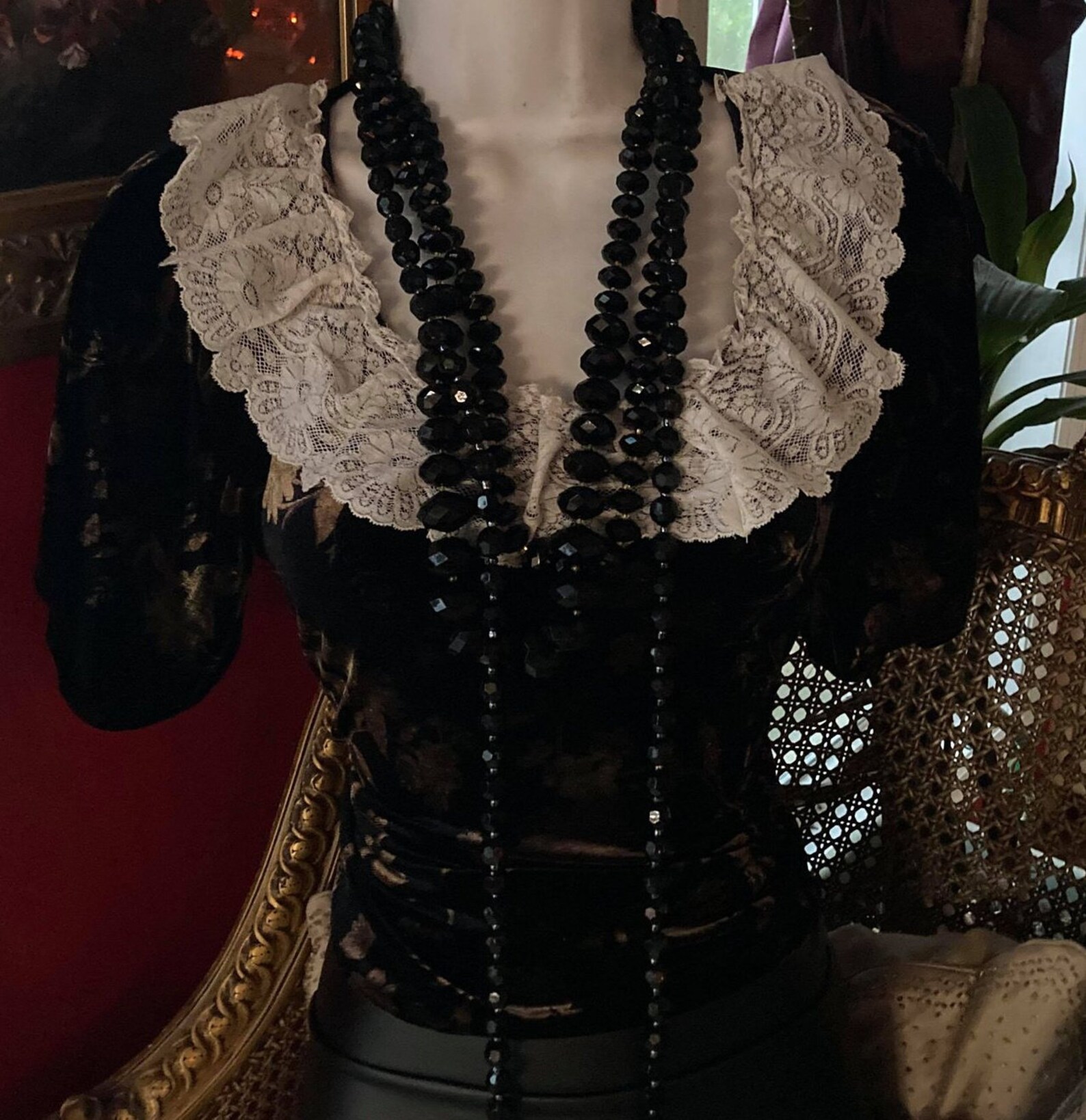 Gothic Velvet Blouse Top Lace Collar Goth Vampire Witch Boho Small ...