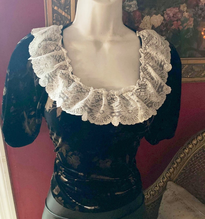 Gothic Velvet Blouse Top Lace Collar Goth Vampire Witch Boho Small ...