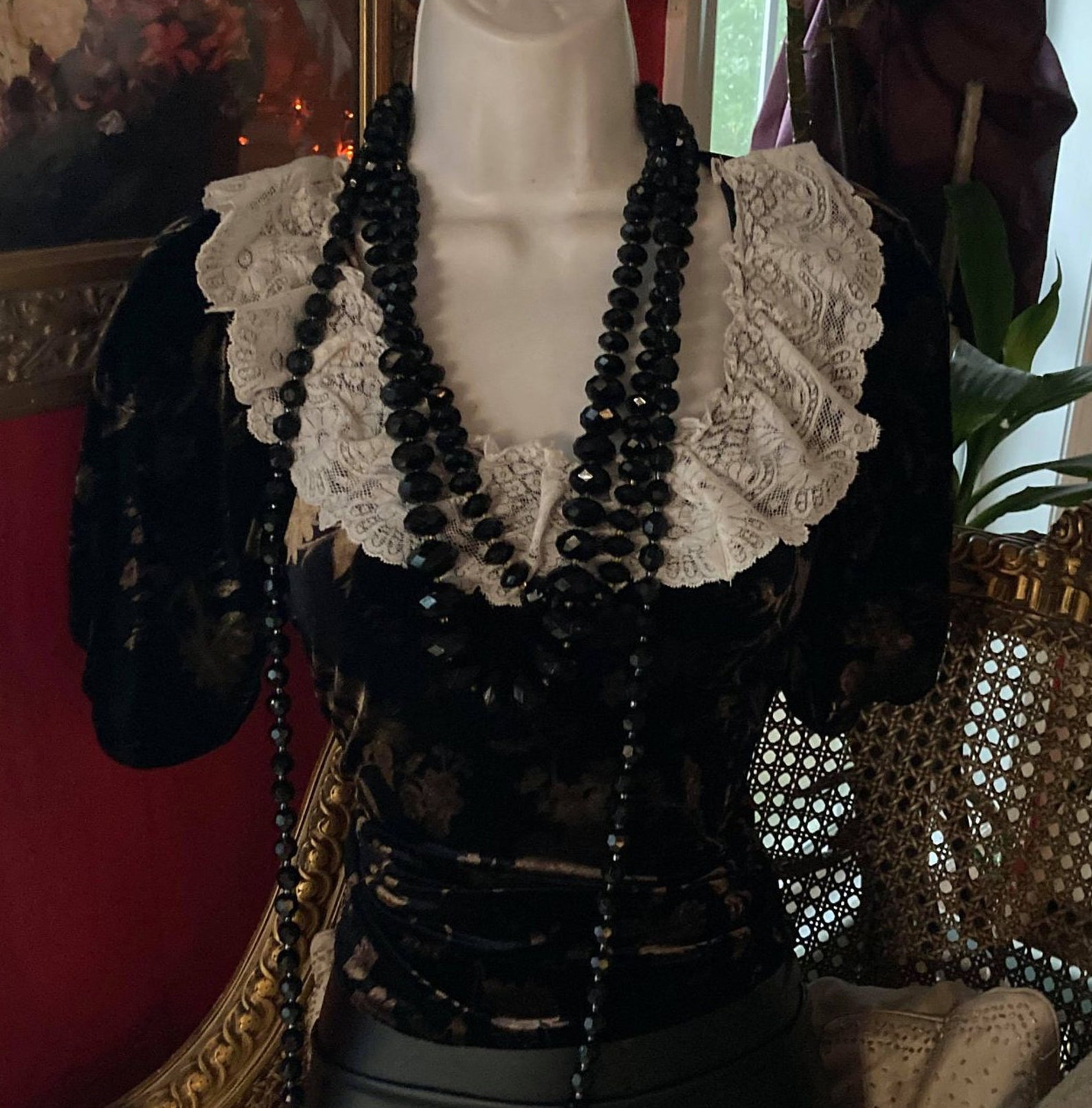 Gothic Velvet Blouse Top Lace Collar Goth Vampire Witch Boho Small ...