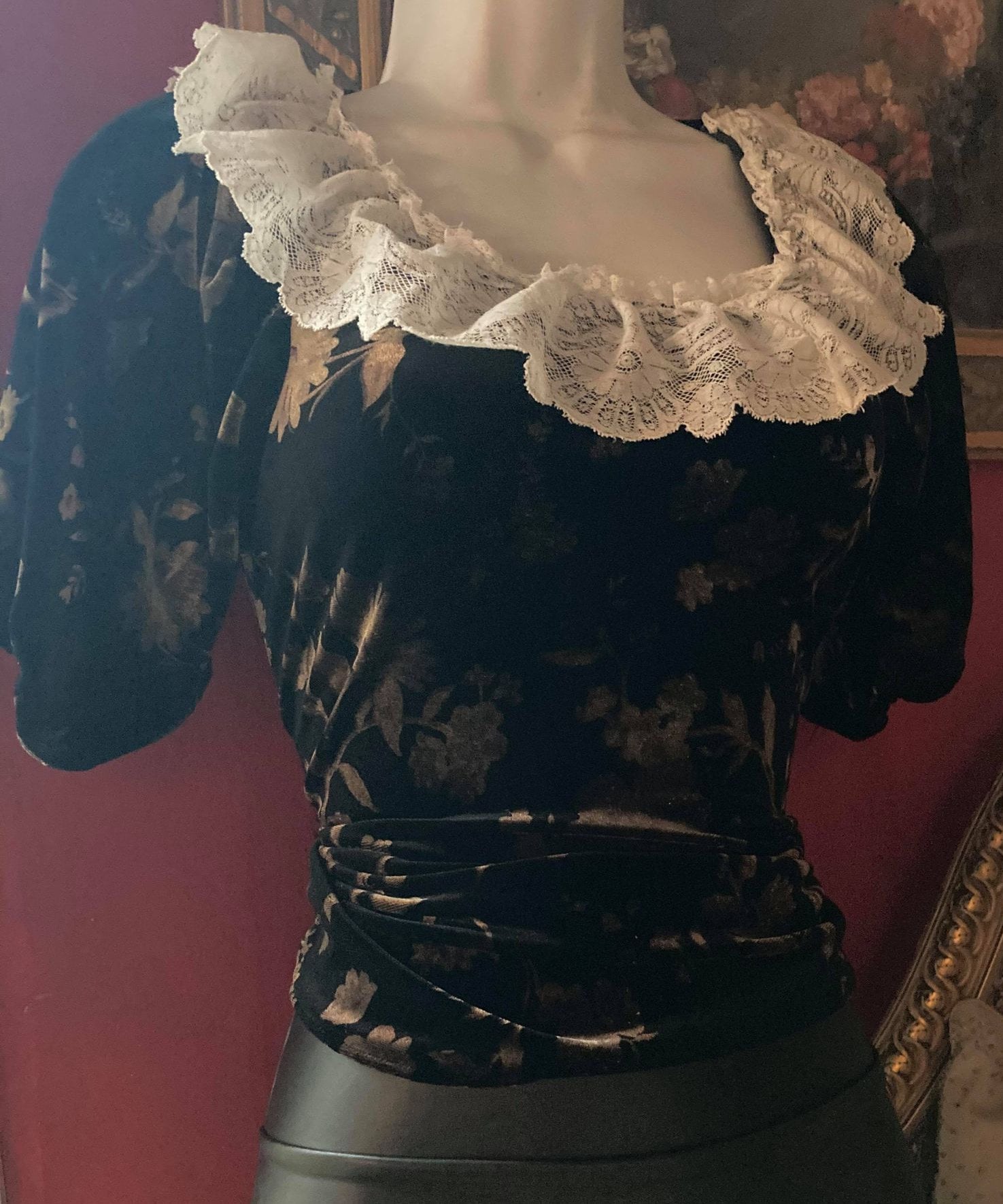 Gothic Velvet Blouse Top Lace Collar Goth Vampire Witch Boho Small ...