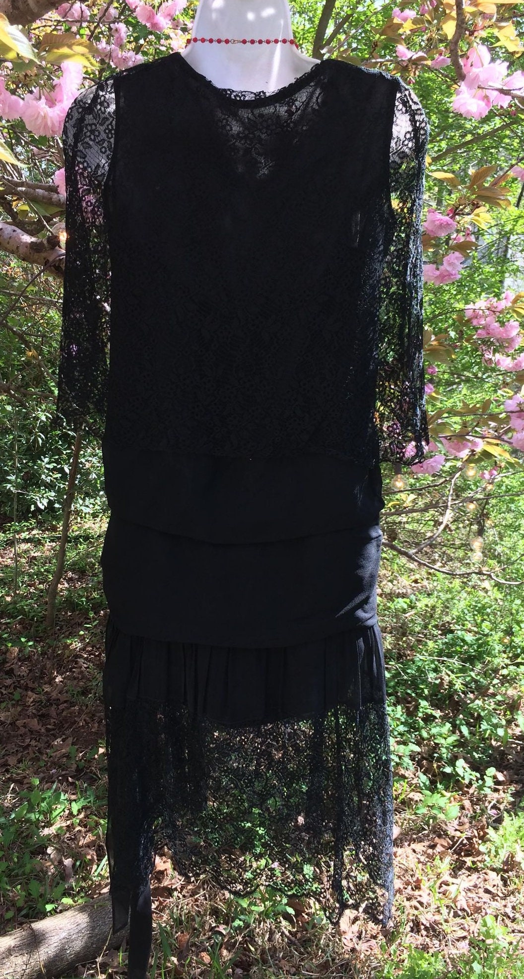Black 20s Dress Flapper Drop Waist Rayon 1920s Vamp Gothic - Etsy Ireland