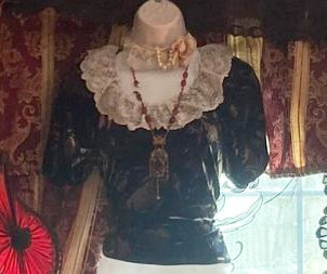 Gothic Velvet Blouse Top Lace Collar Goth Vampire Witch Boho Small ...