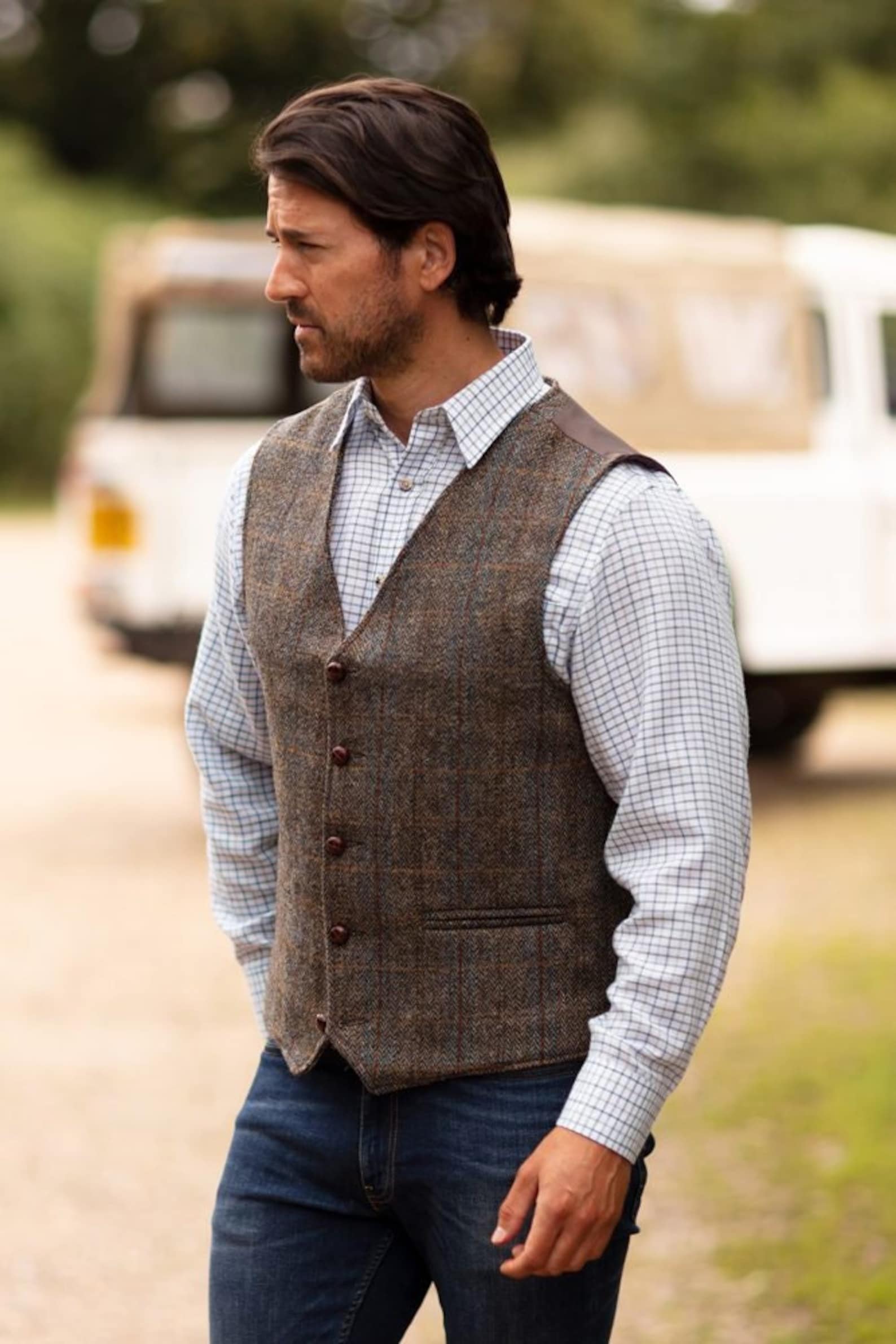 Men's Classic Scottish Harris Tweed Brown Waistcoat for - Etsy UK