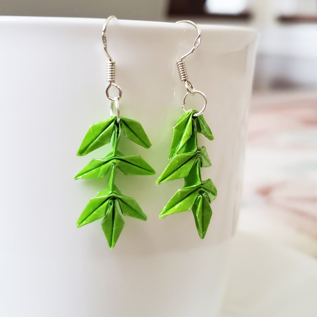Origami Magnolia Leaf Earring, Leaf Chain Dangle Earring, Spring ...