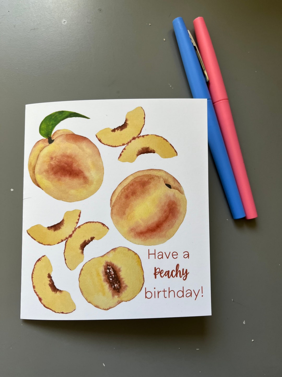 Peach Watercolor Illustration Birthday Card | Have a Peachy Birthday ...