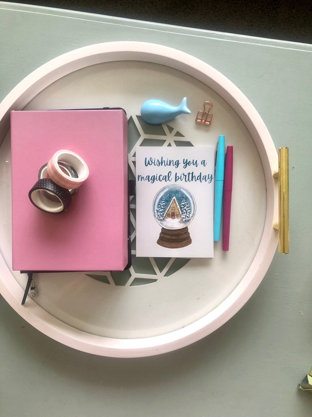 Cheerful A-frame Cabin Snow Globe Birthday Greeting Card Handmade ...