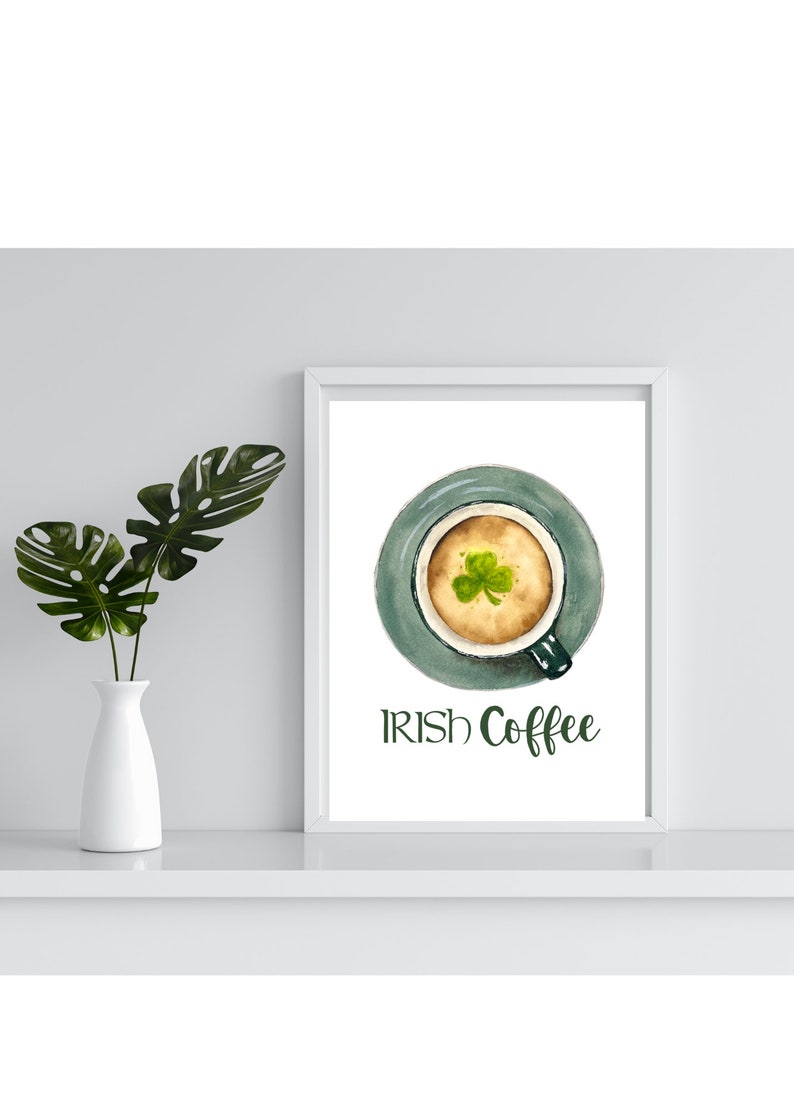 Shamrock Latte Art Print: Irish Coffee Watercolor Kitchen Decor - Etsy
