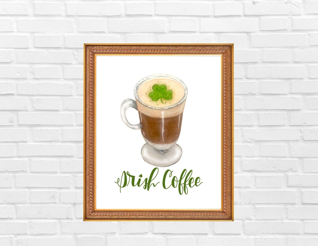 Irish Coffee & Shamrock Watercolor Art Print: St. Patrick's Day Decor ...