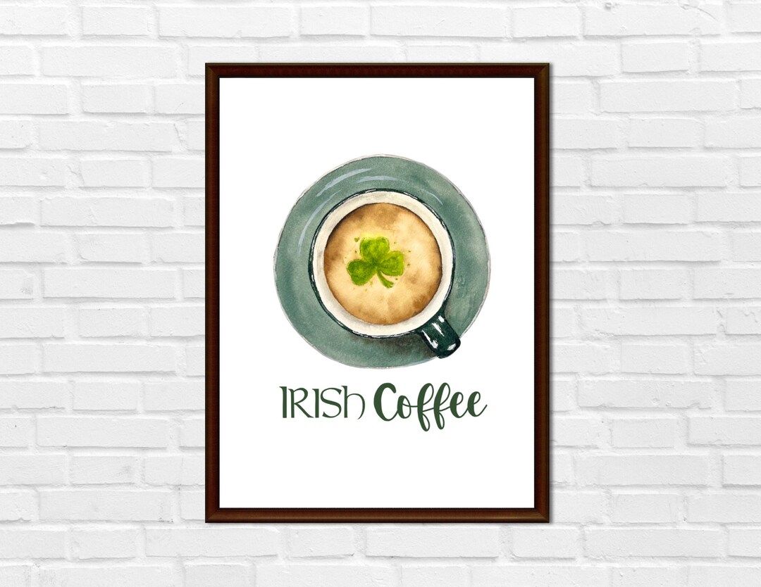 Irish-themed Watercolor Coffee Print With Shamrock Latte Art | St ...
