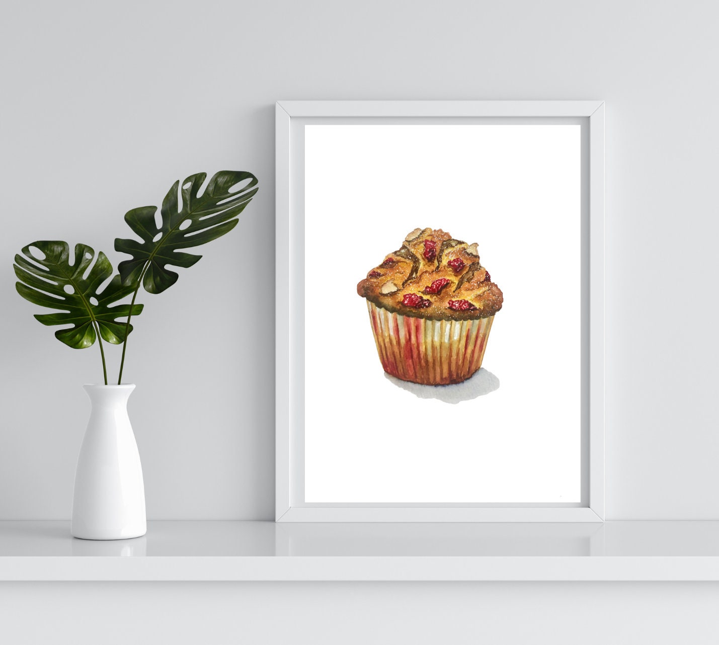 Raspberry Muffin Print Cozy Watercolor Print Kitchen Wall Art Food ...
