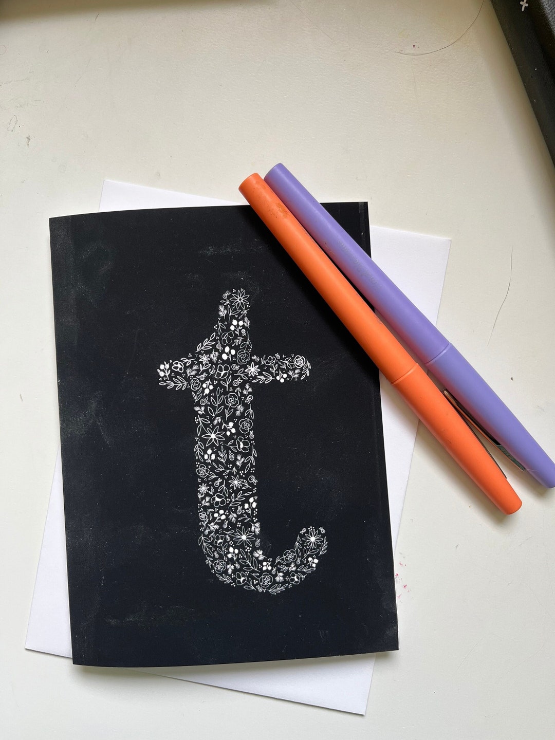 Floral Illustration Letter T Card Vintage Elegant Greeting Card Floral ...