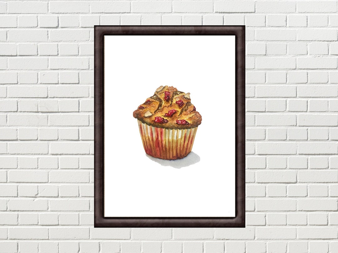 Raspberry Muffin Print | Cozy Watercolor Print | Kitchen Wall Art ...