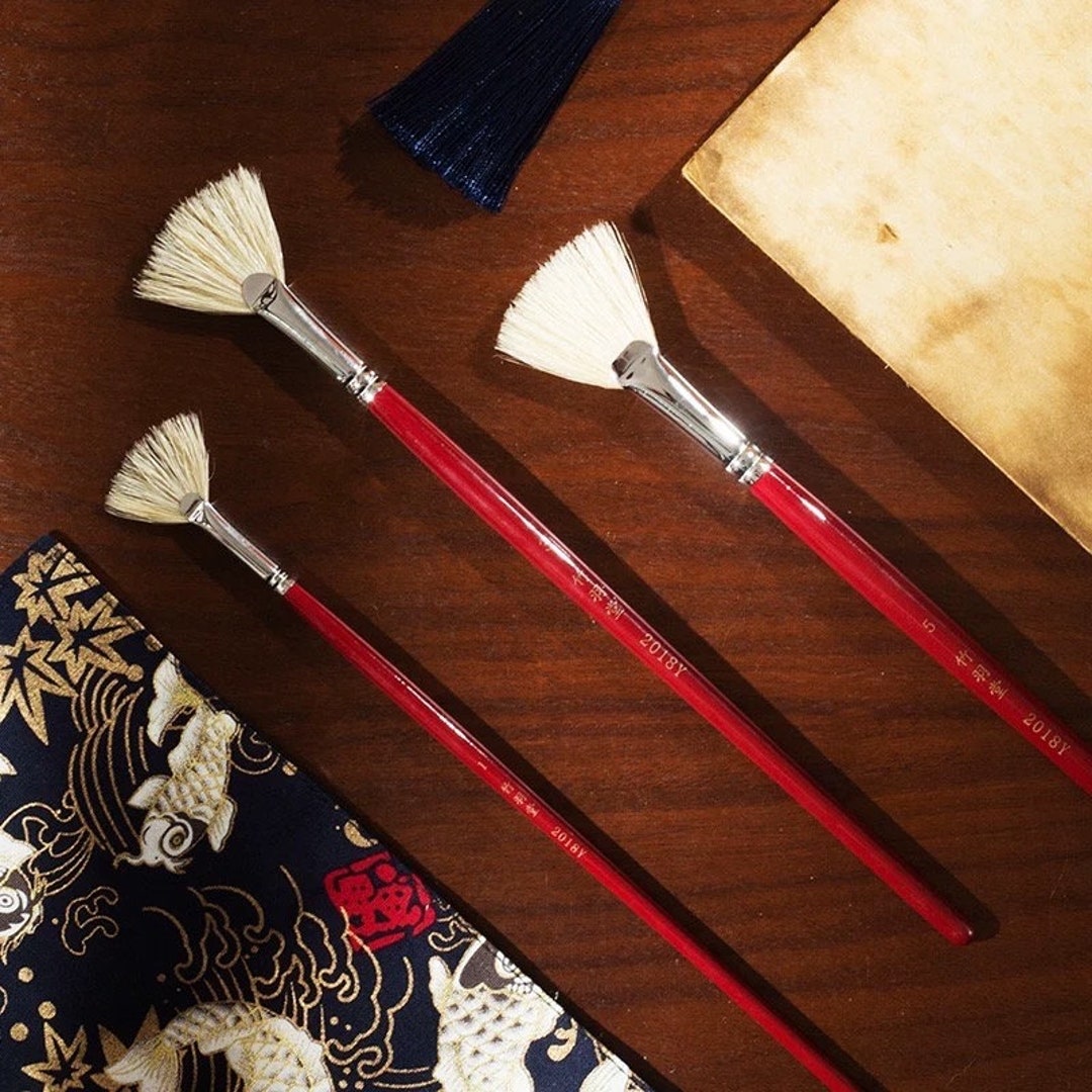 Fan Shaped Brush, Zhu Yu-tang Hog Bristle Paint Brush for Acrylic ...