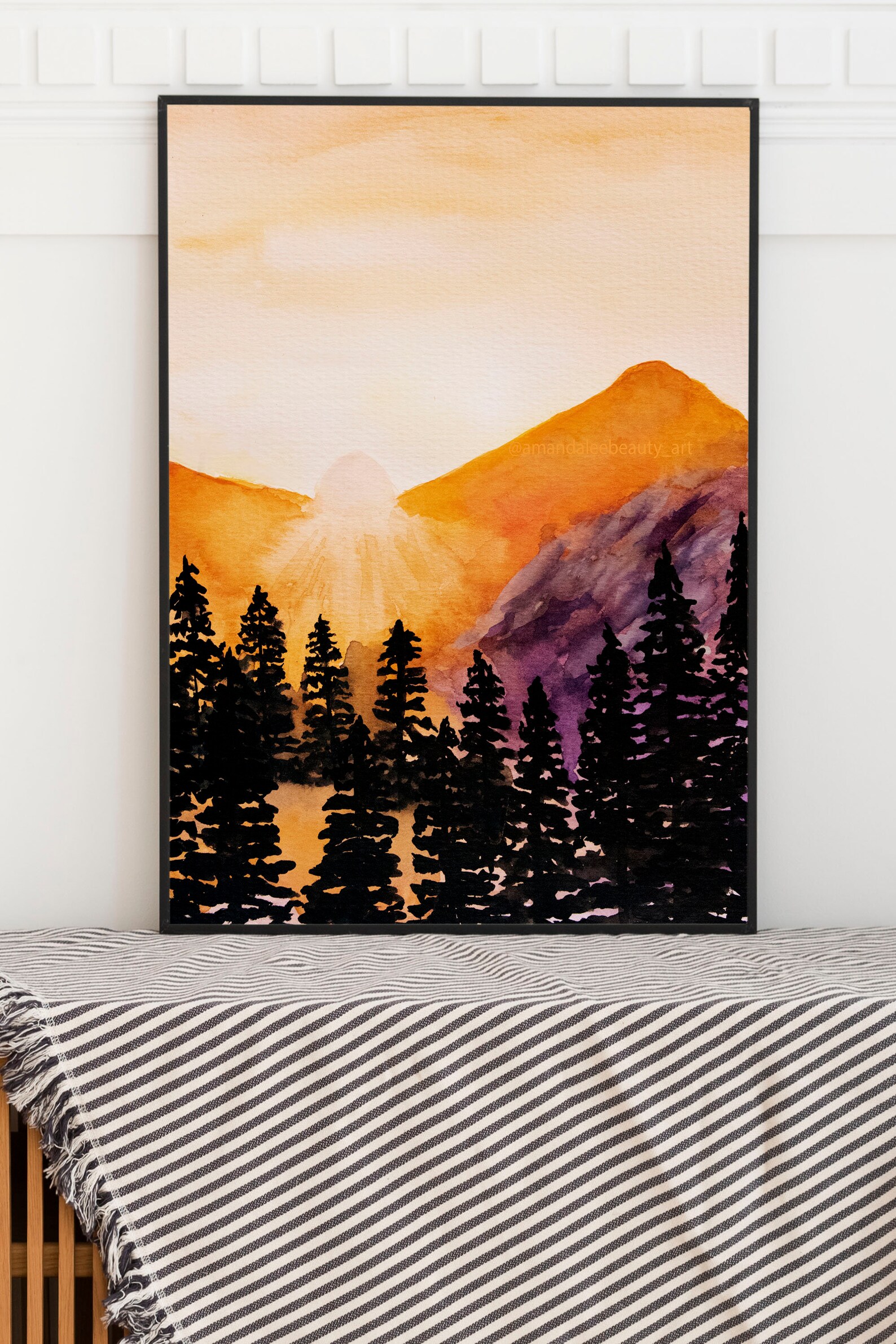 Mountain Watercolor, Sunset Watercolor, Mountain Painting, Mountain ...
