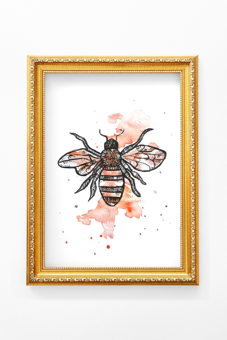 Red Bee, Bee Watercolor, Bee Painting, Bee Print, Bee Wall Decor, Bee ...