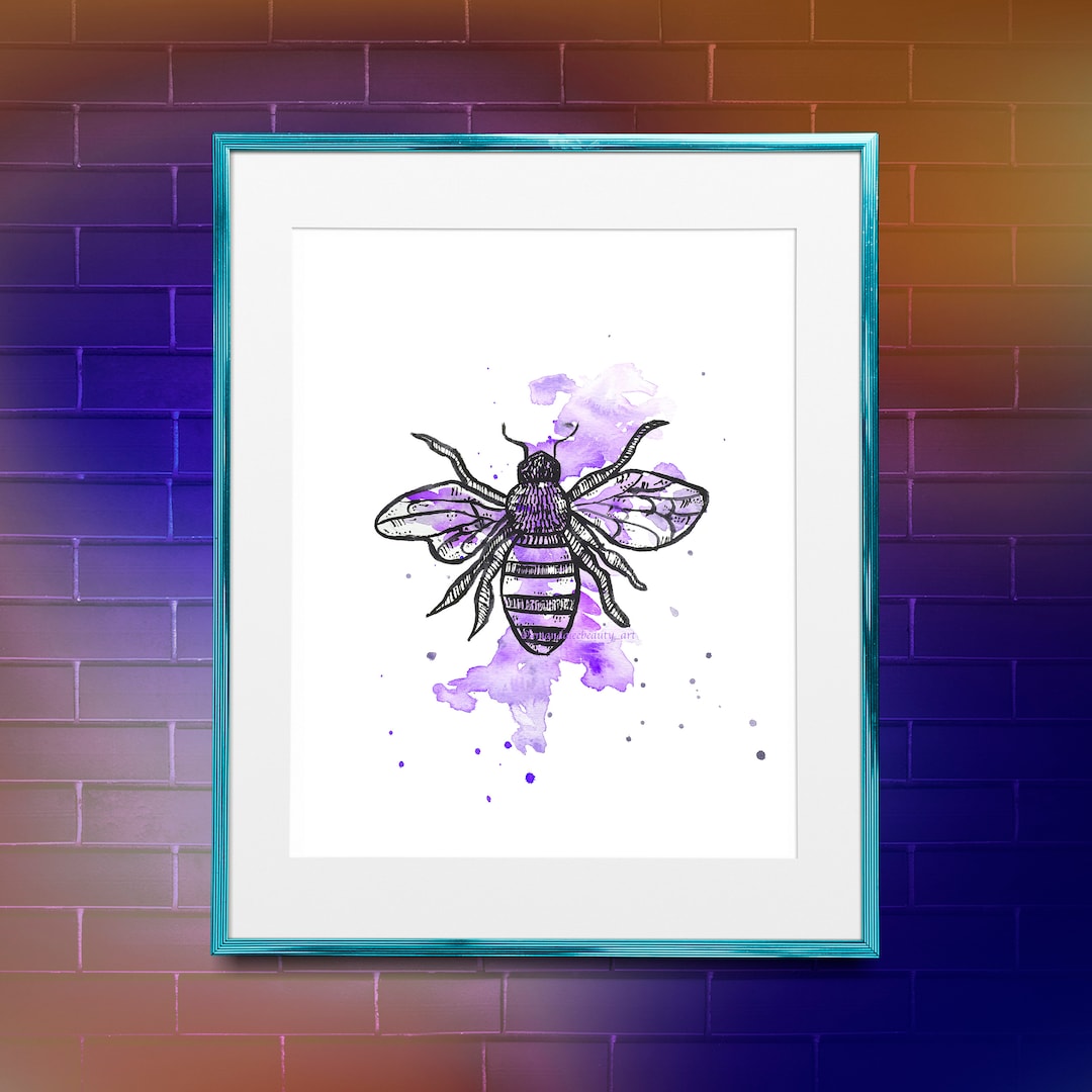 Purple Bee, Bee Watercolor, Bee Painting, Bee Print, Bee Wall Decor ...