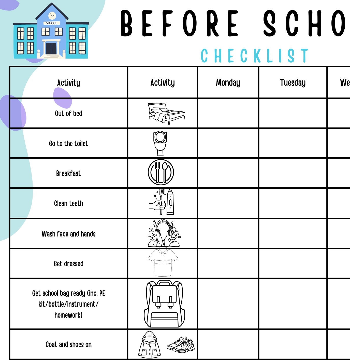 Before School Checklist Digital Download - Etsy