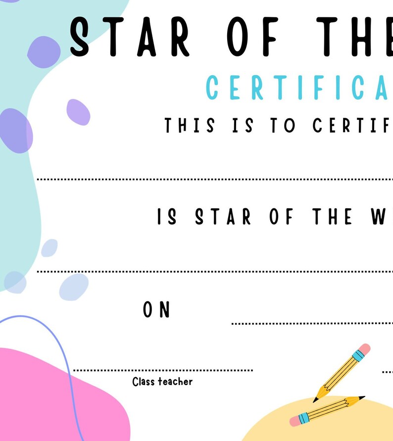 Star of the Week Certificate - Etsy
