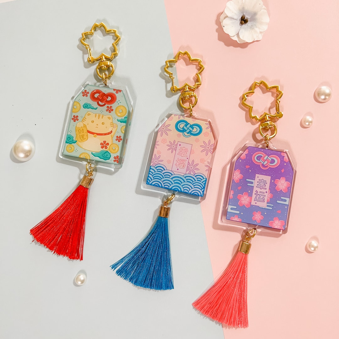 Omamori Keychains | Japanese Good Luck Charm, Epoxy Acrylic With Tassel ...