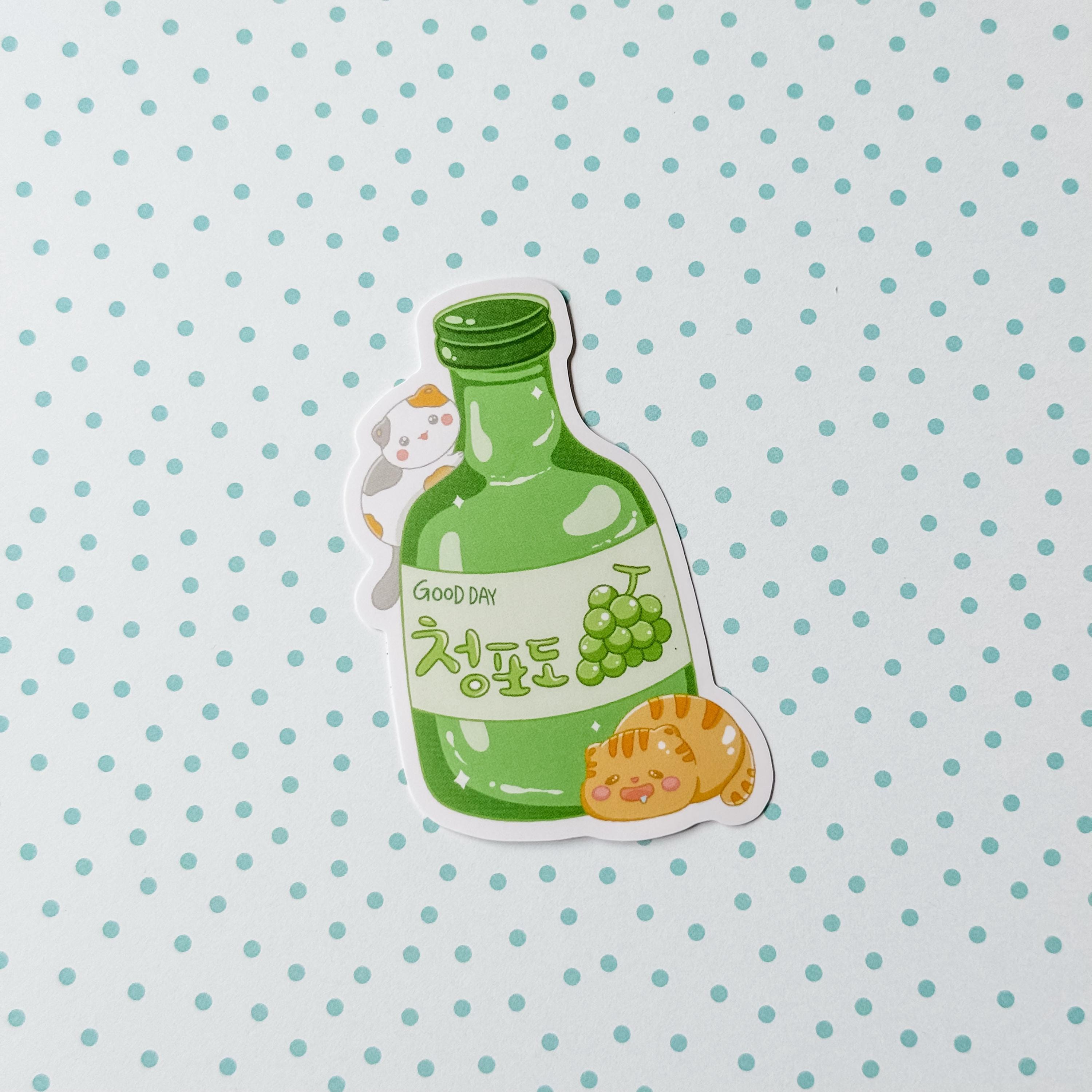 Grape Soju Vinyl Sticker: Kawaii Cats, Korean Alcohol - Etsy
