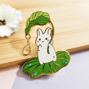 Lily Pad Bunny Enamel Pin 2", Cute Bunny Enamel Pin, Kawaii Enamel Pin ...