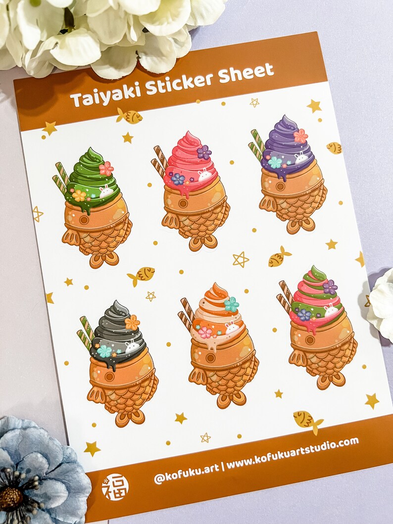 Taiyaki Ice Cream Sticker Sheet, 5x7 Sticker Sheet, Cute Sticker Sheets ...