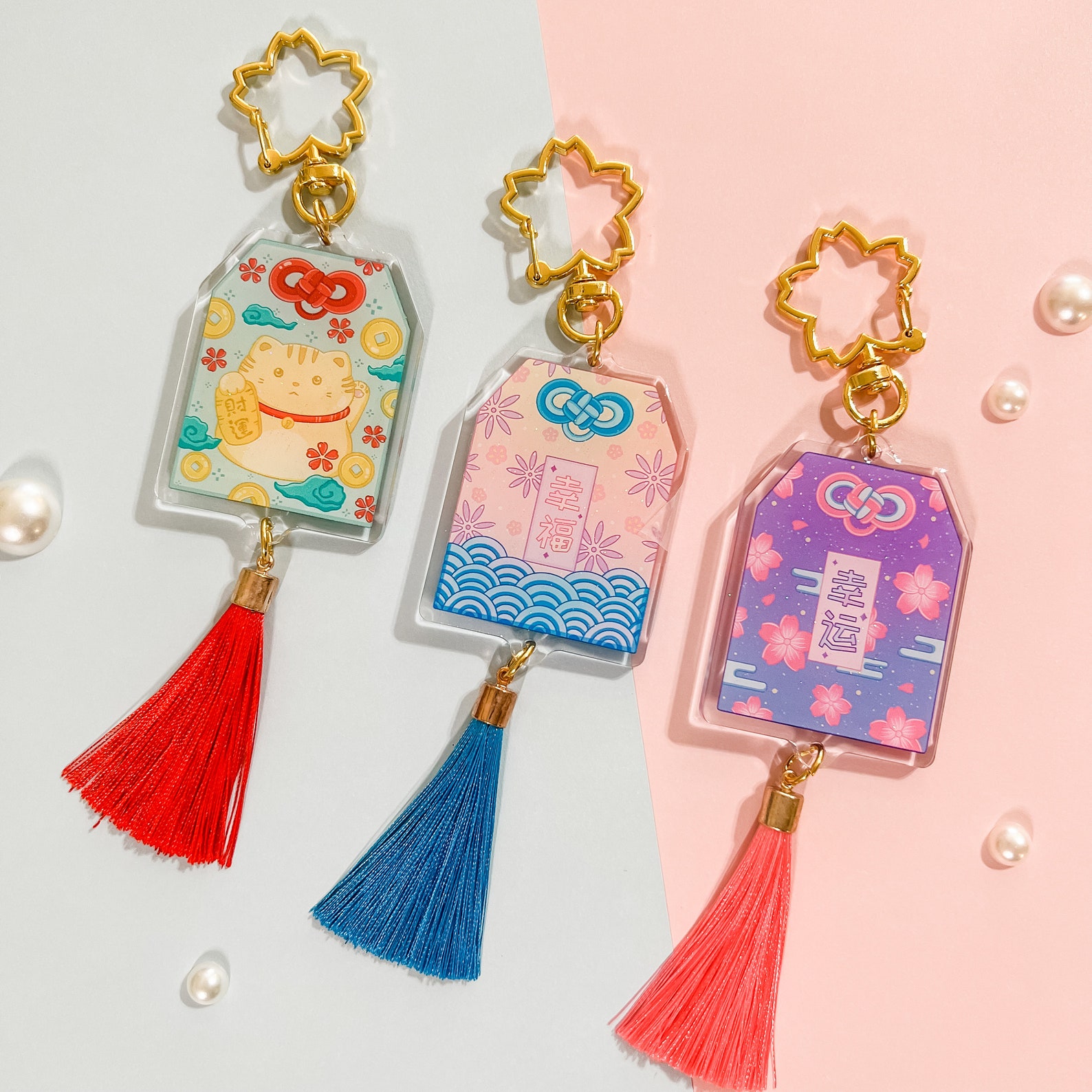 Omamori Keychains | Japanese Good Luck Charm, Epoxy Acrylic With Tassel ...