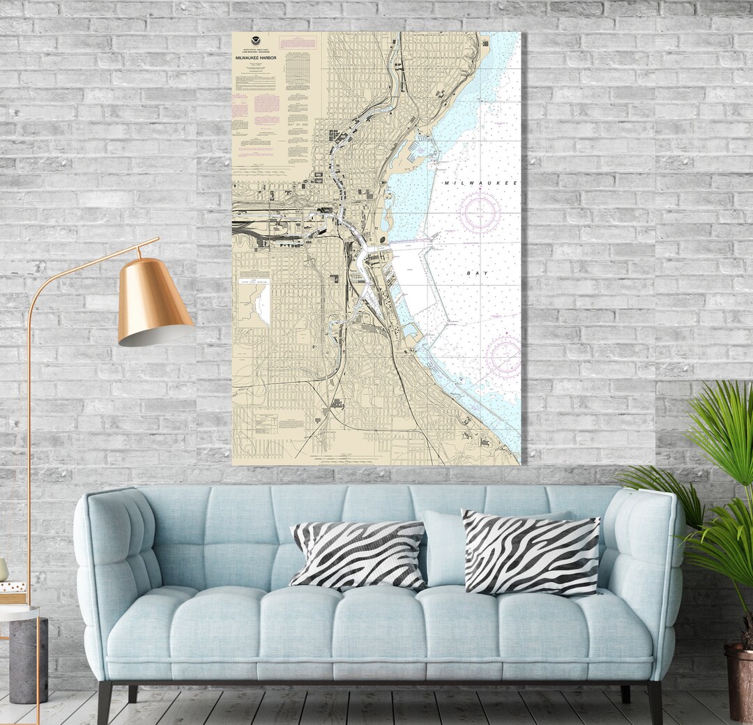 Milwaukee Nautical Map / Chart - Canvas, Acrylic, or Metal - Etsy