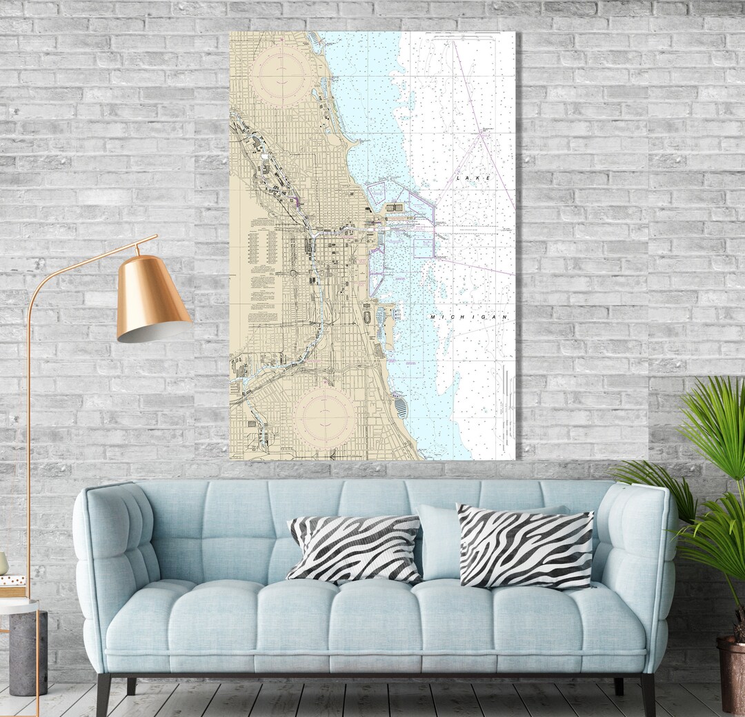 Chicago Lakefront, Illinois Nautical Map / Chart - Canvas, Acrylic, or ...