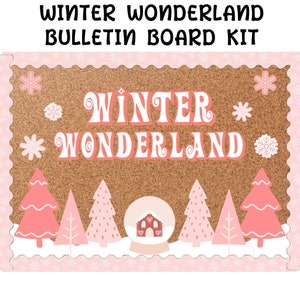 Winter Bulletin Board Kit | Retro | Pink | Trees | Snowflakes | Winter ...