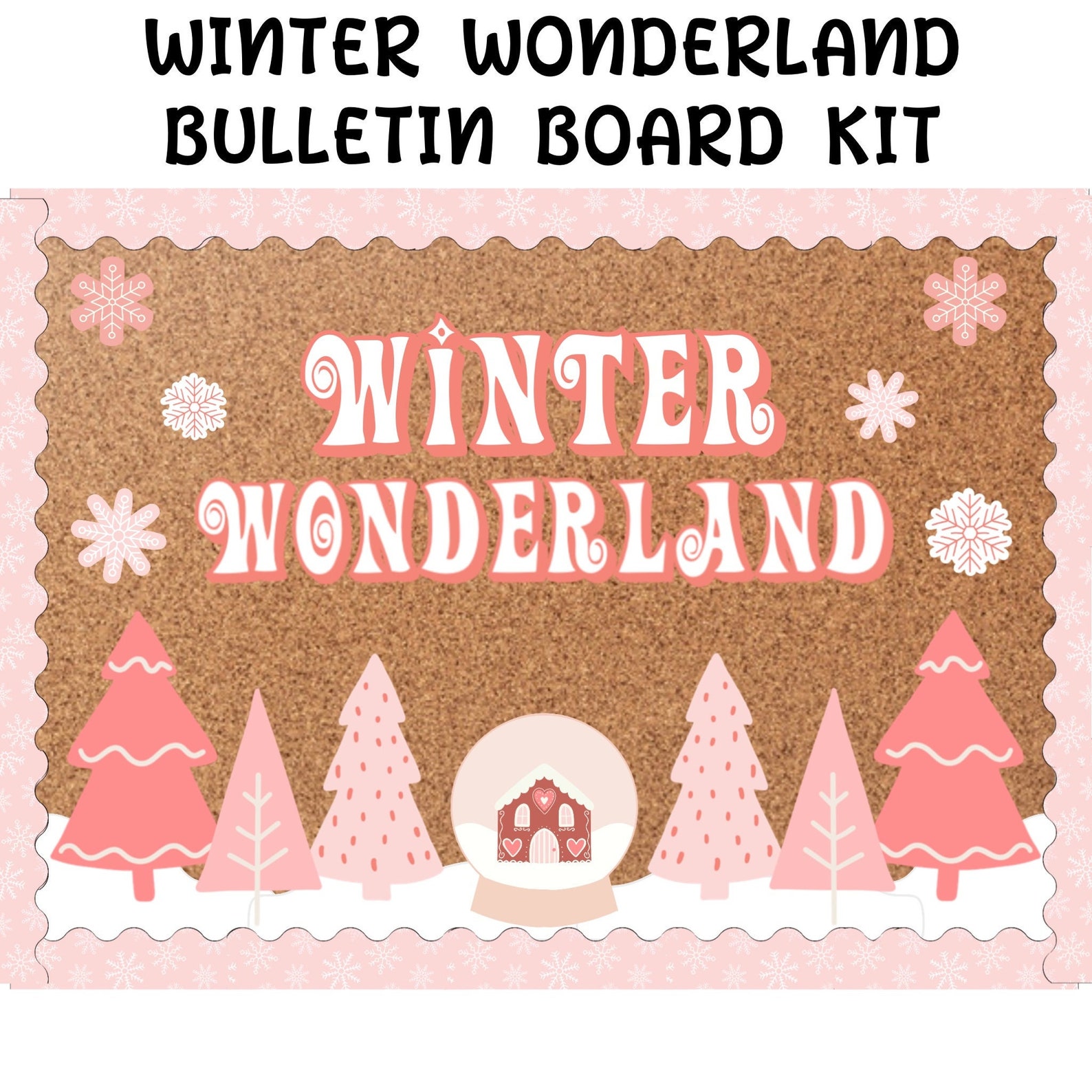 Winter Bulletin Board Kit | Retro | Pink | Trees | Snowflakes | Winter ...