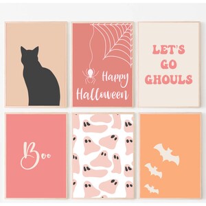 Boho Retro Halloween Decor Set of 6 Posters, Halloween Printables, Cute ...