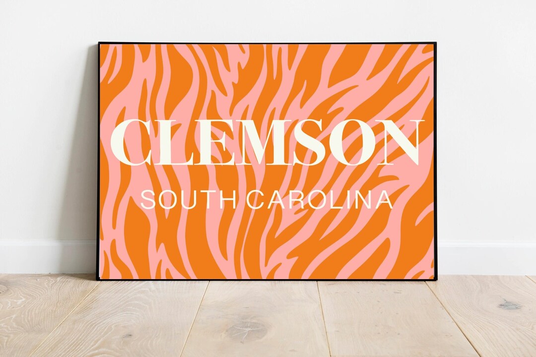 Preppy Clemson Location Print, Dorm Decor, Clemson South Carolina, Apartment Decor, College Wall ...