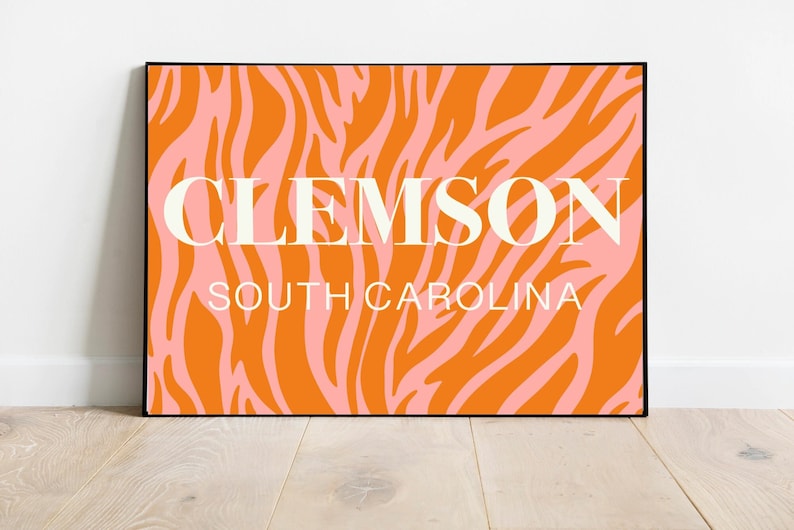 Preppy Clemson Location Print, Dorm Decor, Clemson South Carolina ...