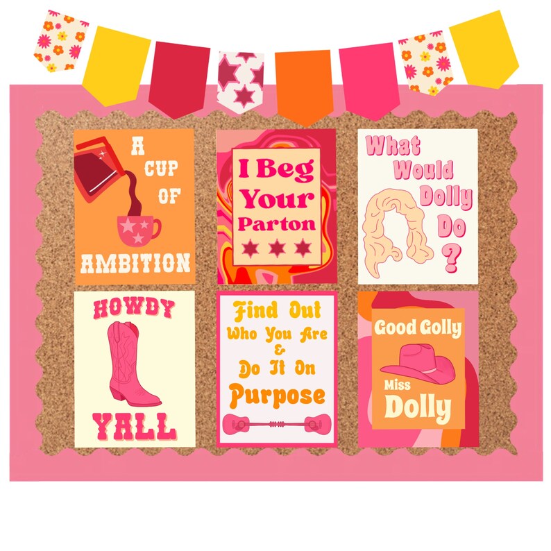 Dolly Parton Retro Groovy Vibes Posters Bulletin Board Kit Bundle, Easy ...