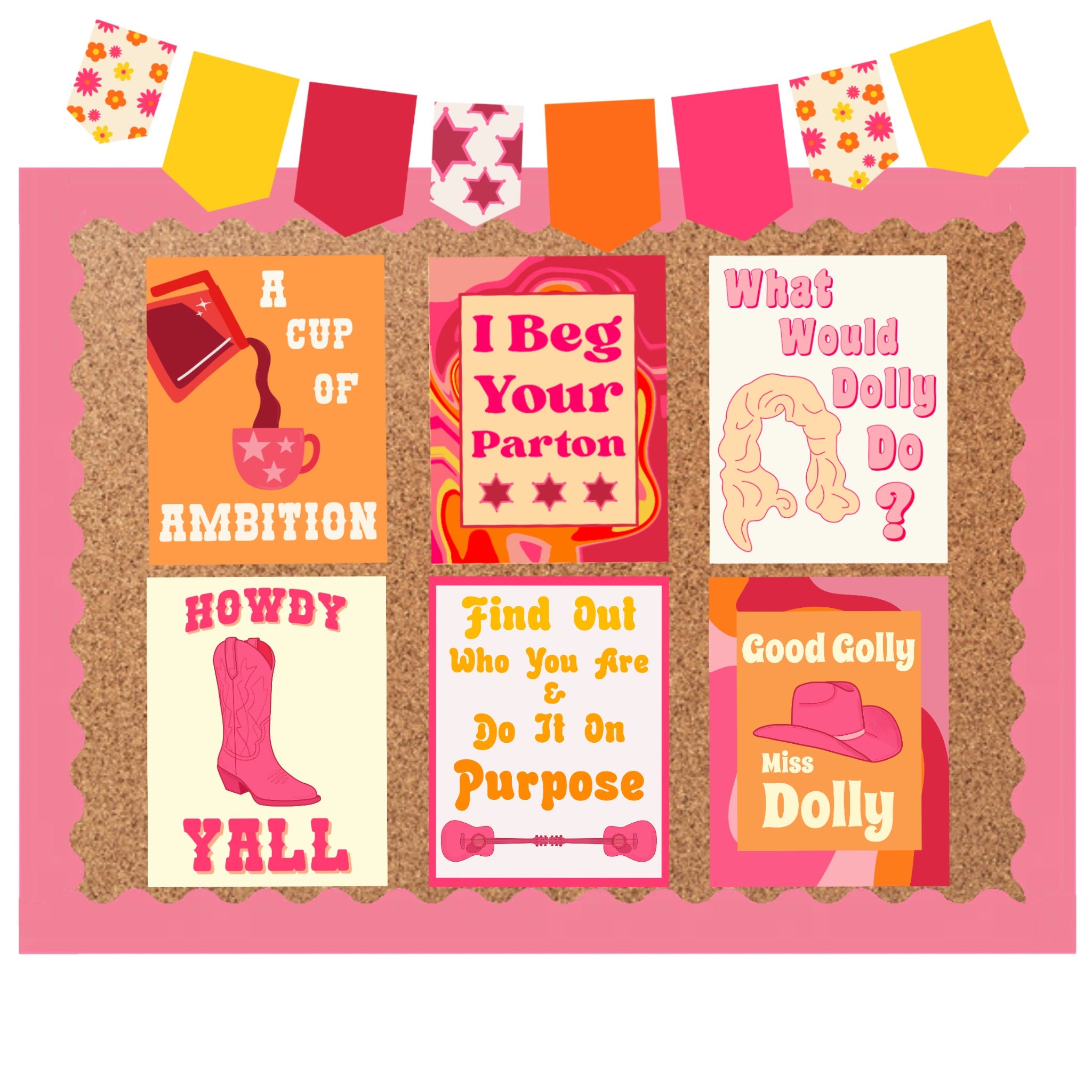 Dolly Parton Retro Groovy Vibes Posters Bulletin Board Kit Bundle, Easy ...