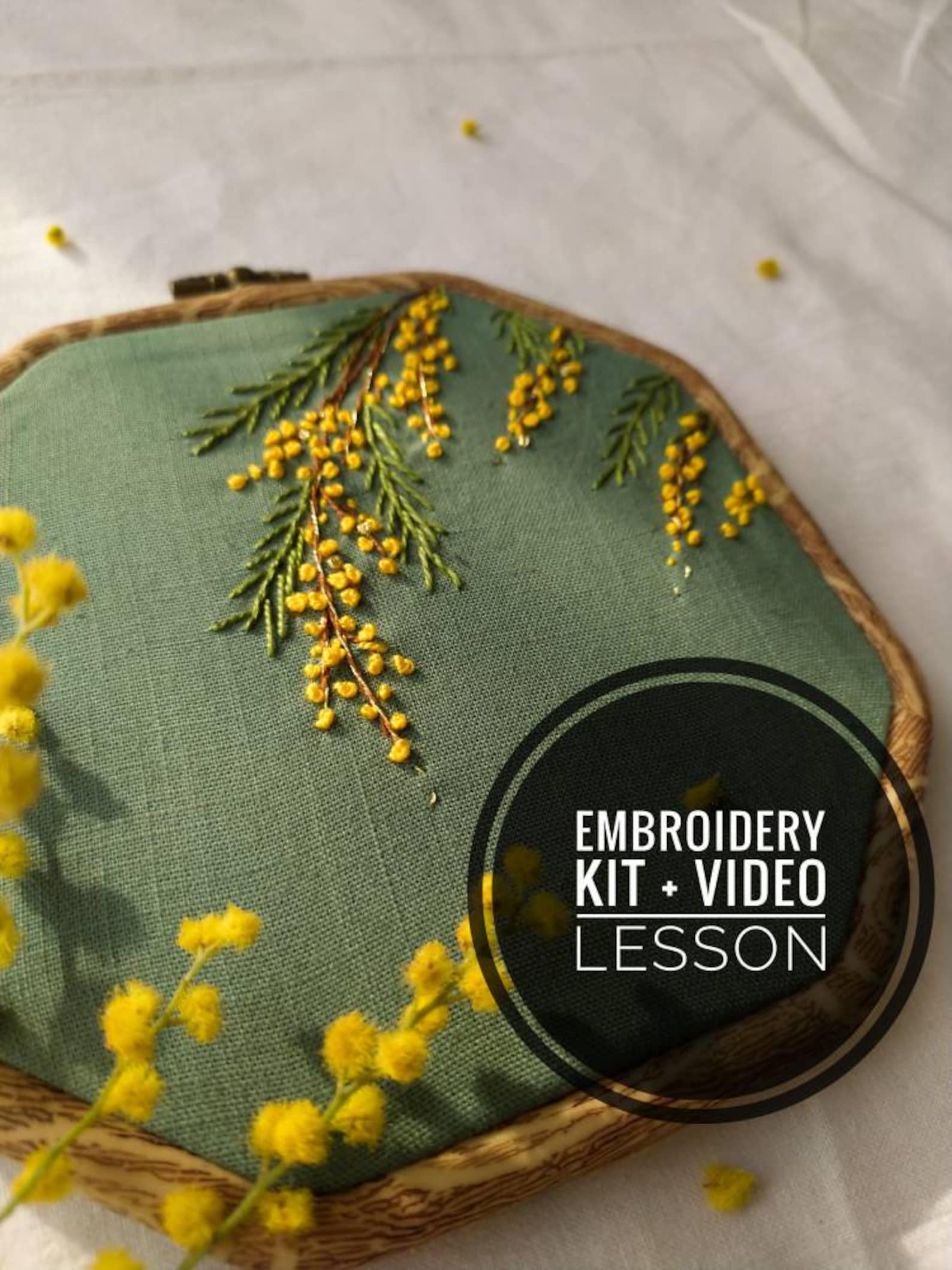 DIY Embroidery starter kit With video tutorial Yellow wall art | Etsy