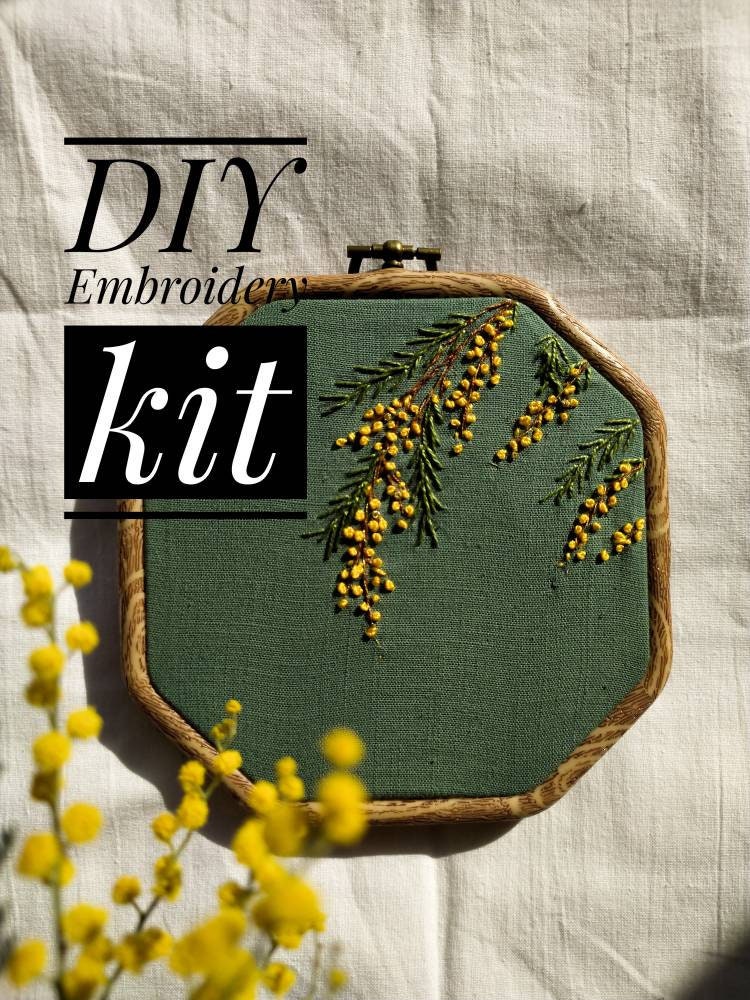 DIY Embroidery starter kit With video tutorial Yellow wall art | Etsy