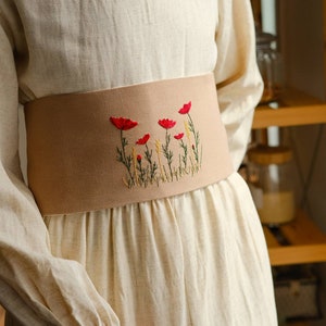Embroidery Corset Woman's Linen Belt Red Poppy Custom Made Clothing ...