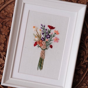 Hand Embroidery Frame Custom Wedding Bouquet Design Anniversary Gift ...