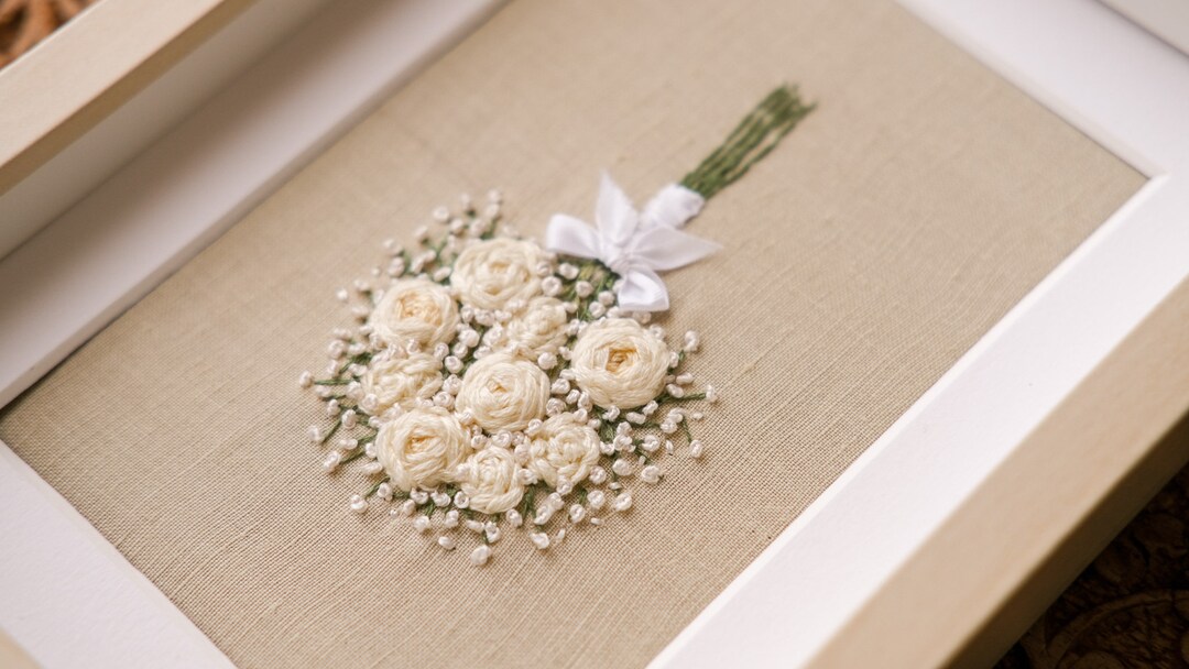 Hand Embroidery Frame Custom Wedding Bouquet Design Anniversary Gift ...