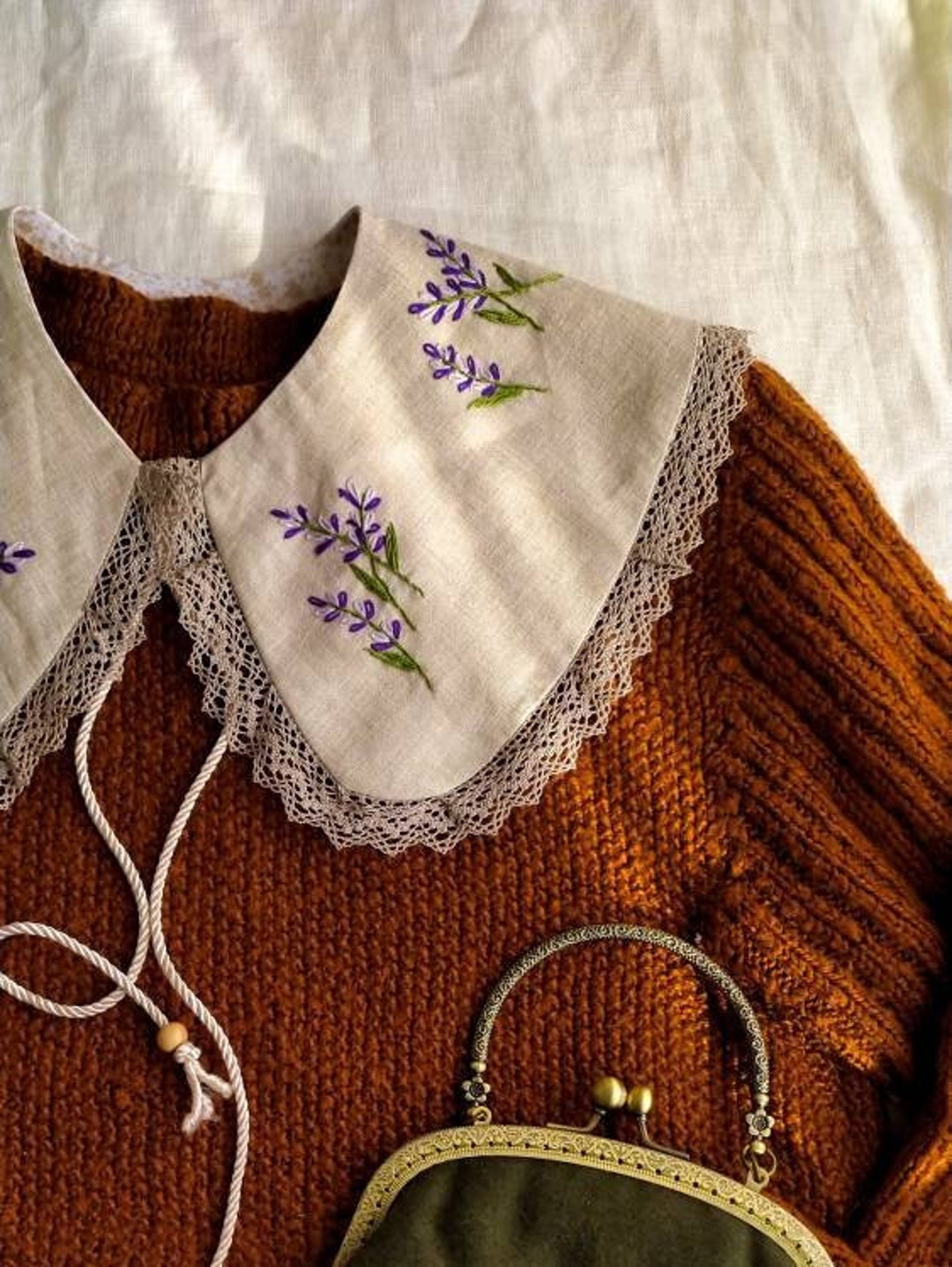 Removable Linen Collar Handmade Embroidery Clothing Large Collar Women ...