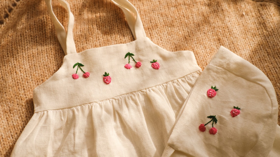 Cherry Dress Set Hand Embroidery Fruit Themed Birthday Party Wear Baby ...